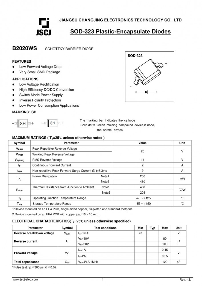 B2020WS datasheet page 1