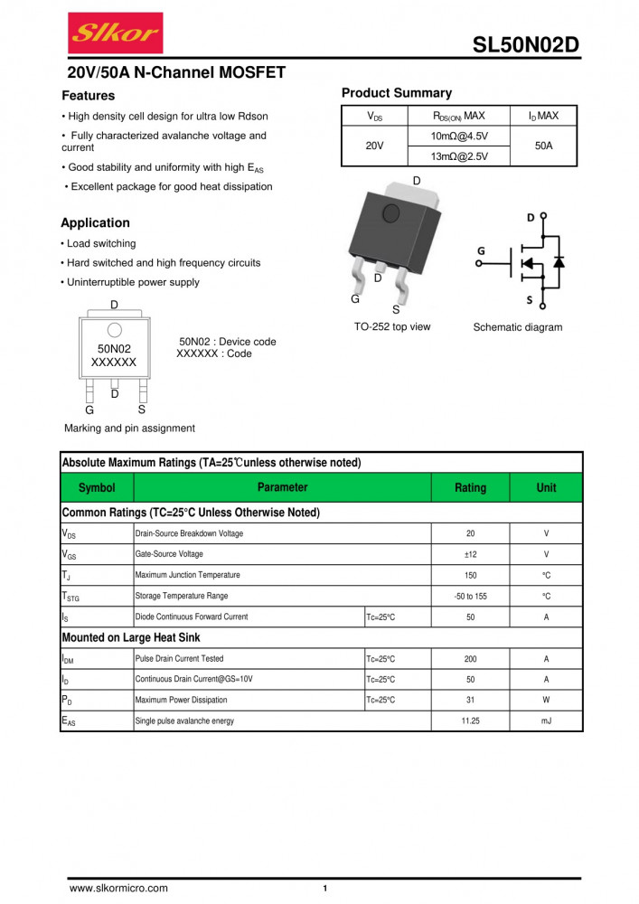 SL50N02D datasheet page 1