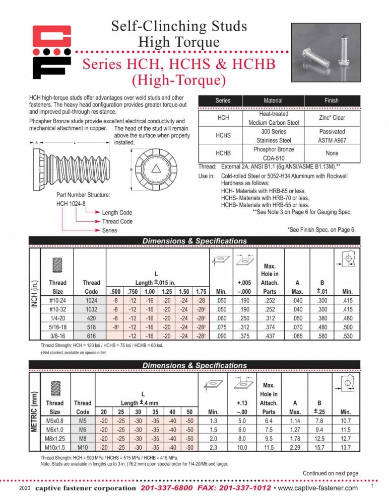 HCH, HCHS and HCHB high-torque stud technical document, page 1