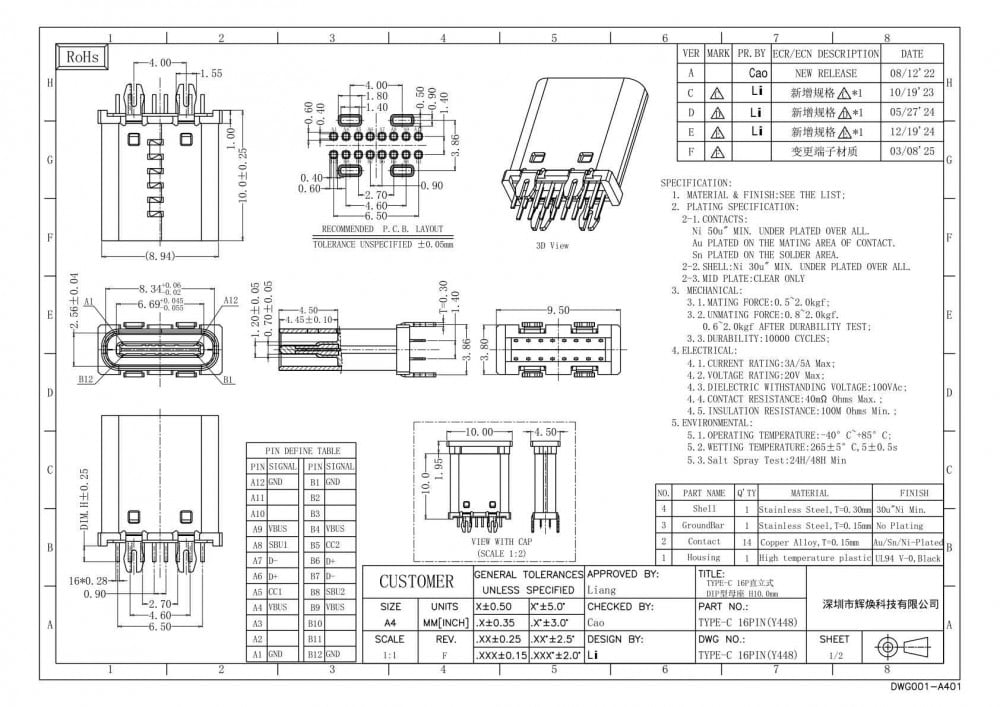 HH 16P TYPE-C Y448 technical document page 1