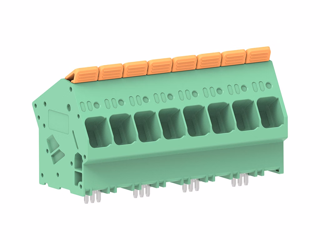 10.00mm Pitch Lever Activated Fixed Mount PCB Terminal Block, 35° Wire Entry, Left Front Terminal, 8 Circuits for sale