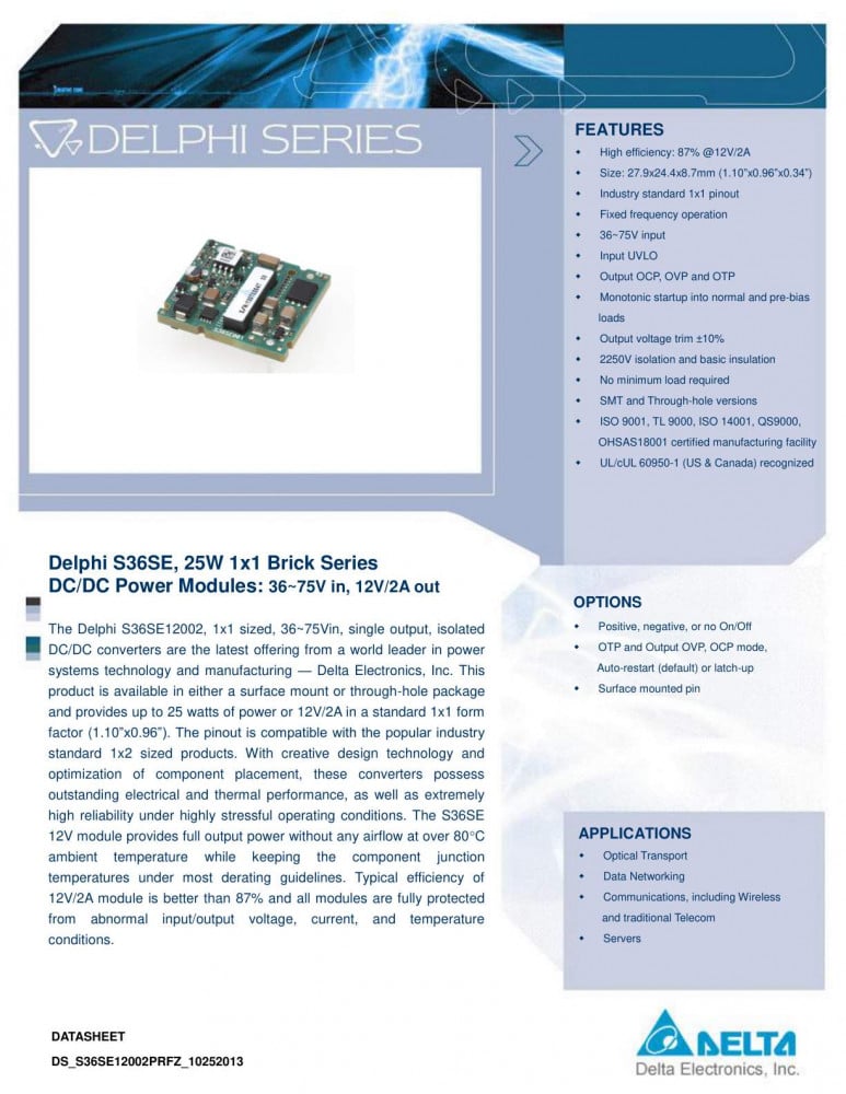DELTA S36SE12002PRFZ datasheet page 1