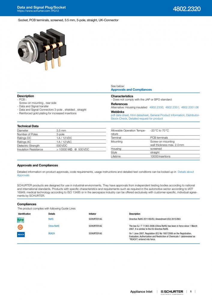 SCHURTER 4802.2320 technical document page 1