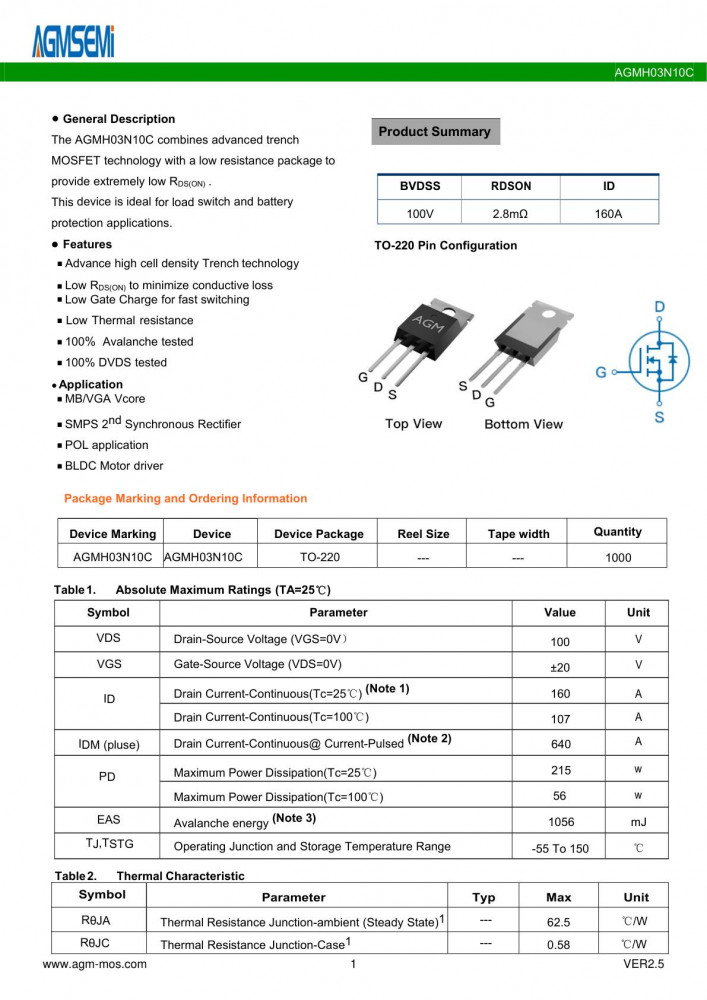 AGMH03N10C datasheet page 1