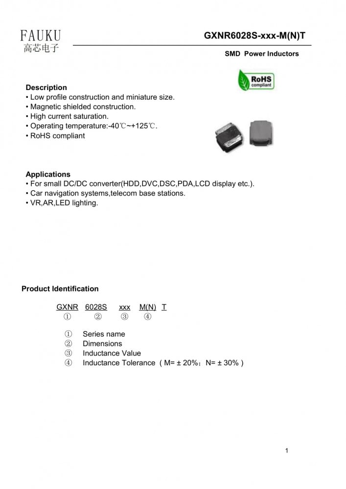 FAUKU GXNR6028S series datasheet page 1