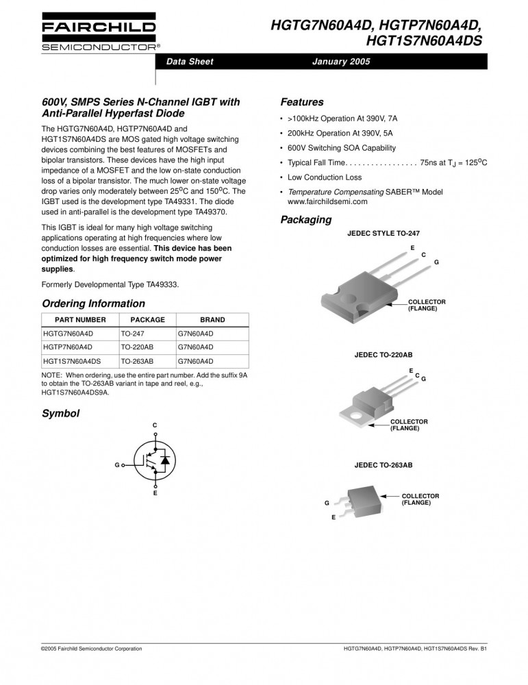HGT1S7N60A4DS datasheet page 1