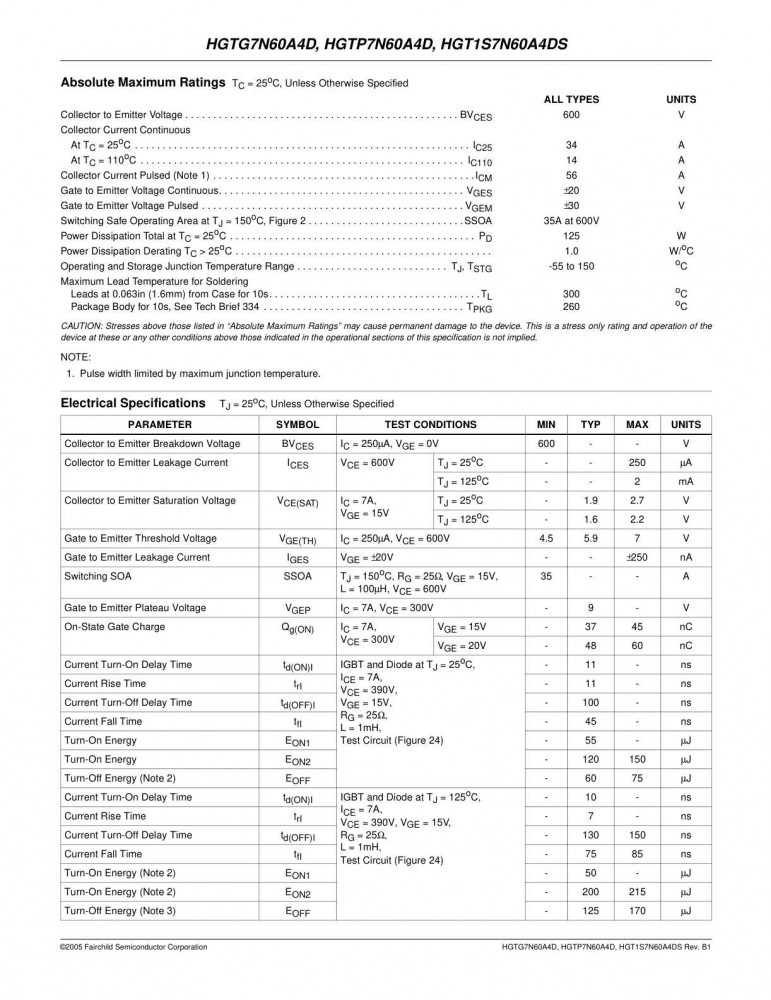 HGT1S7N60A4DS datasheet page 2