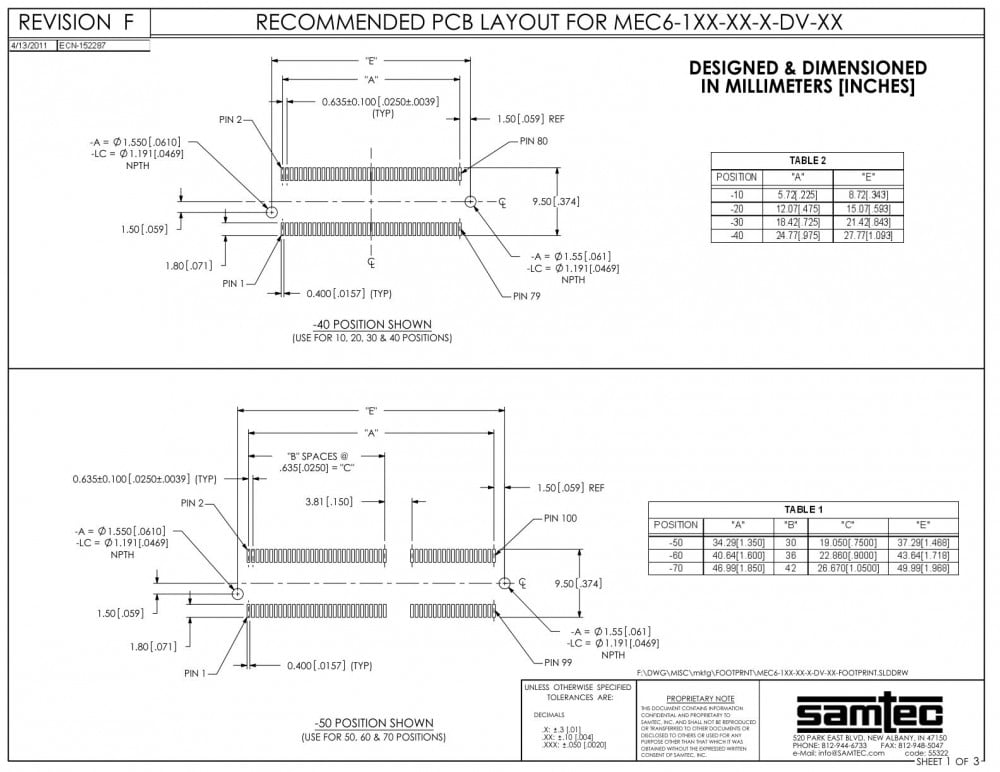 Samtec MEC6 footprint drawing page 1