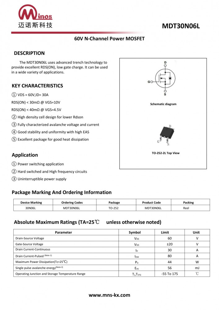MDT30N06L datasheet page 1