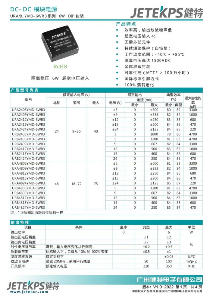 JETEKPS URB2403YMD-6WR3 datasheet page 1