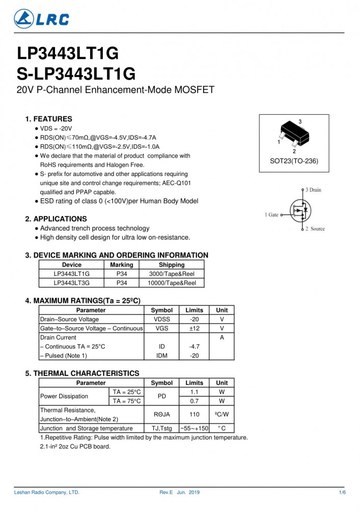LP3443LT1G datasheet page 1