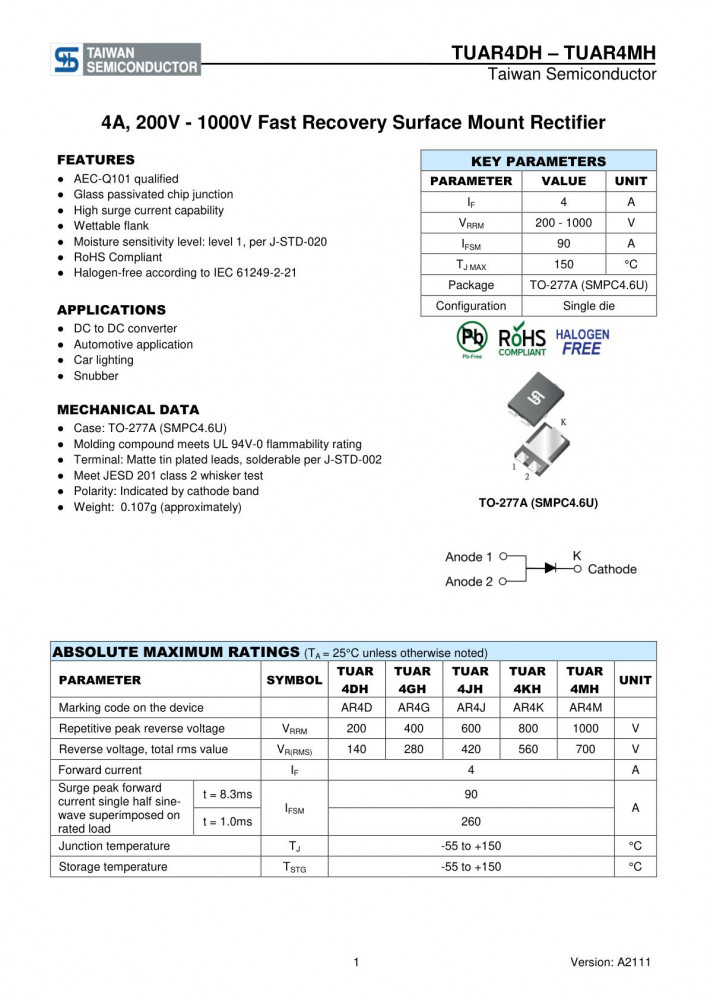 TUAR4GH datasheet page 1