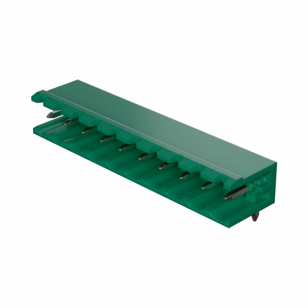 5.08mm Pitch Eurostyle Right-Angle PCB Header, Open Ends, Green Housing, 10 Circuits for sale