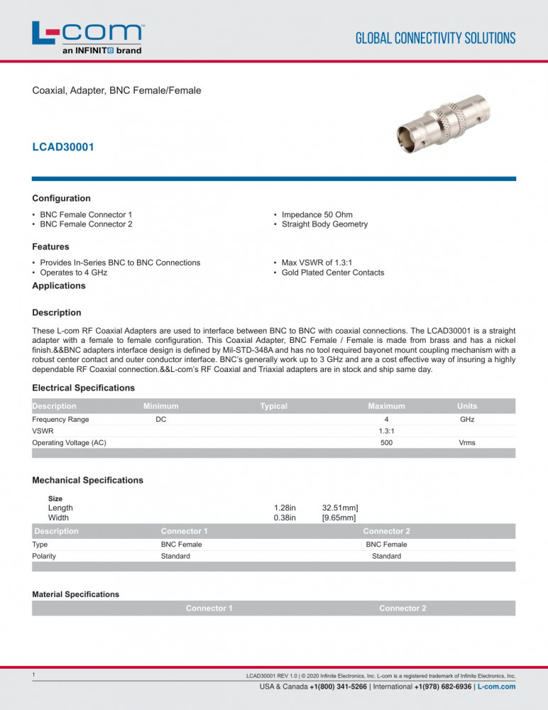LCAD30001 product specification page 1