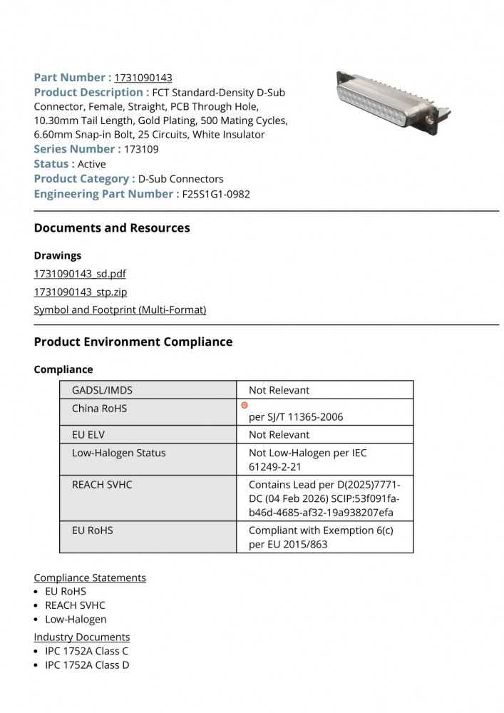 MOLEX 1731090143 technical drawing preview, page 1