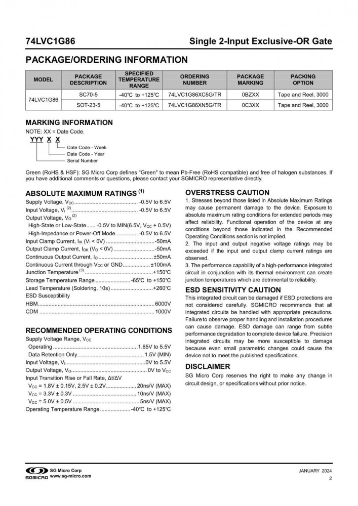 74LVC1G86 datasheet page 2