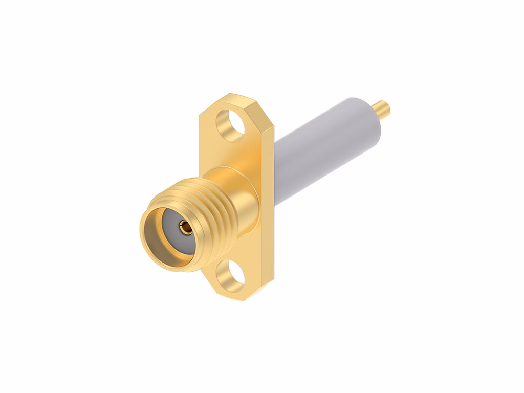 SMA Jack, Straight, 2-Hole Flange Mount, Candlestick Contact, Brass Body, Gold (Au) Plated, One Piece Per Bag, 50 Ohms for sale