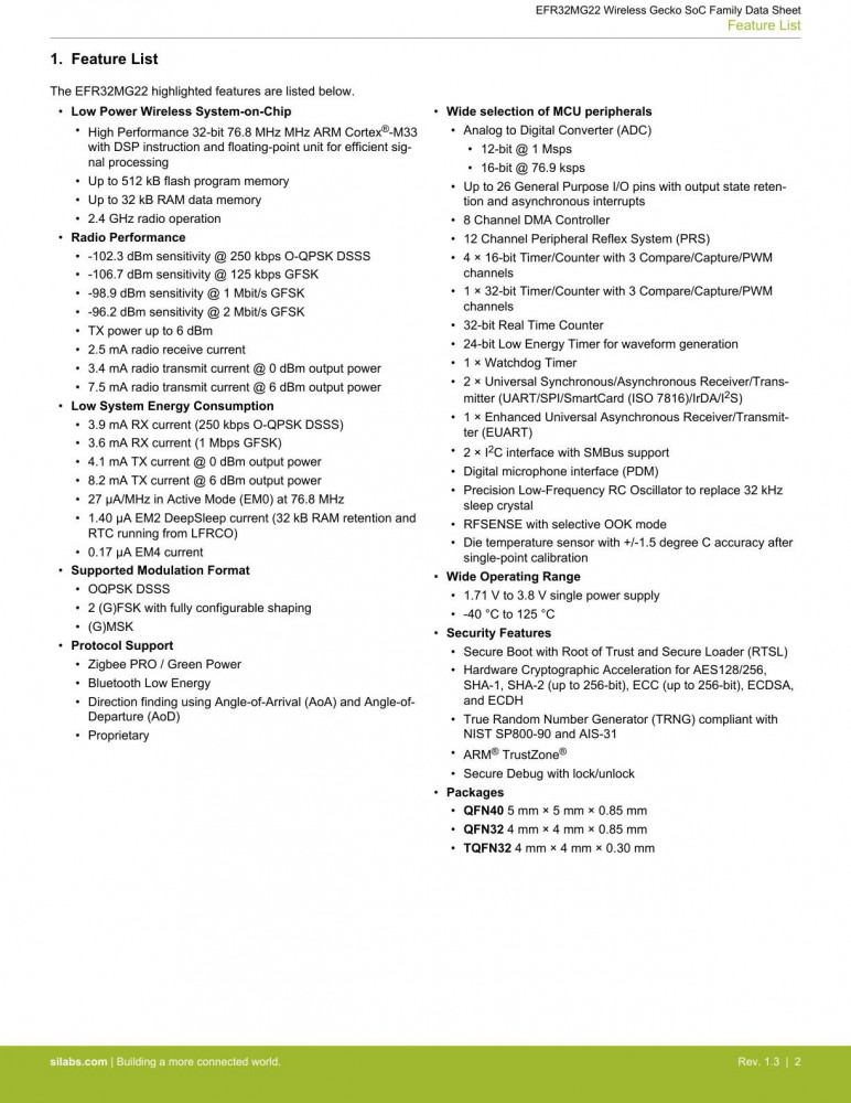 EFR32MG22 datasheet preview, page 2