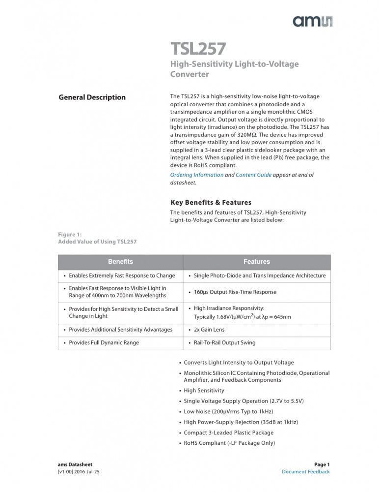 TSL257 datasheet page 1