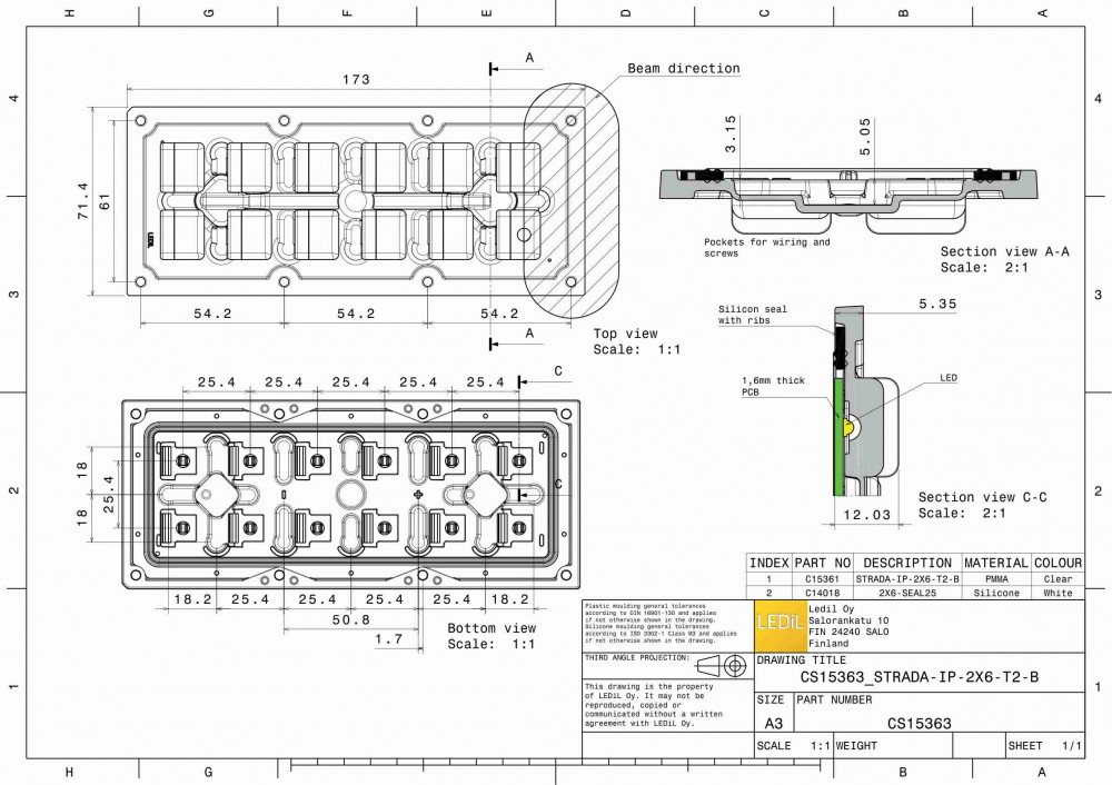 LEDiL STRADA-IP-2X6-T2-B technical drawing preview