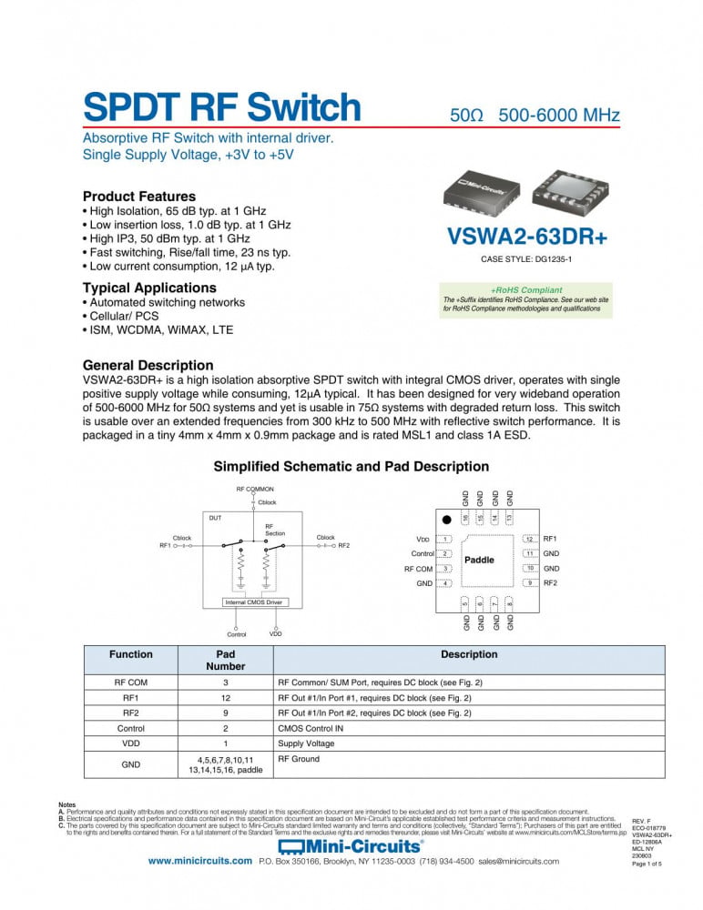 VSWA2-63DR+ datasheet page 1