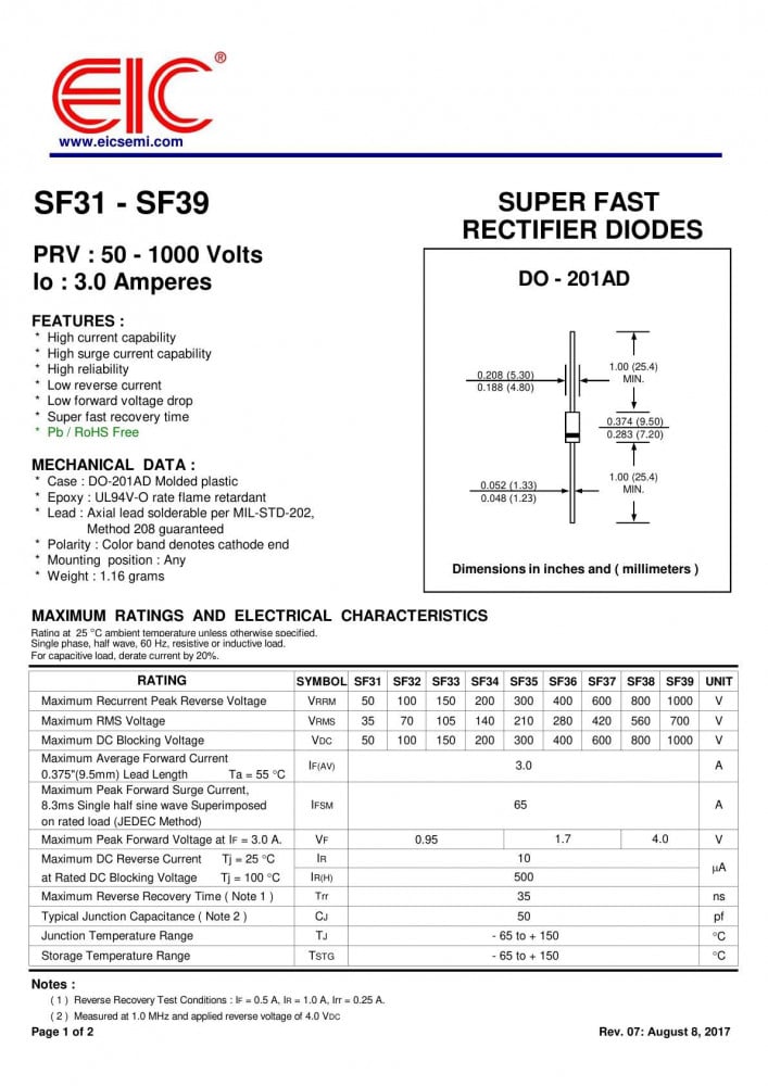 EIC SF39 datasheet page 1