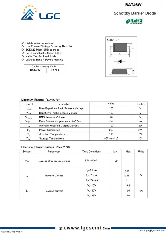 LGE BAT46W datasheet page 1