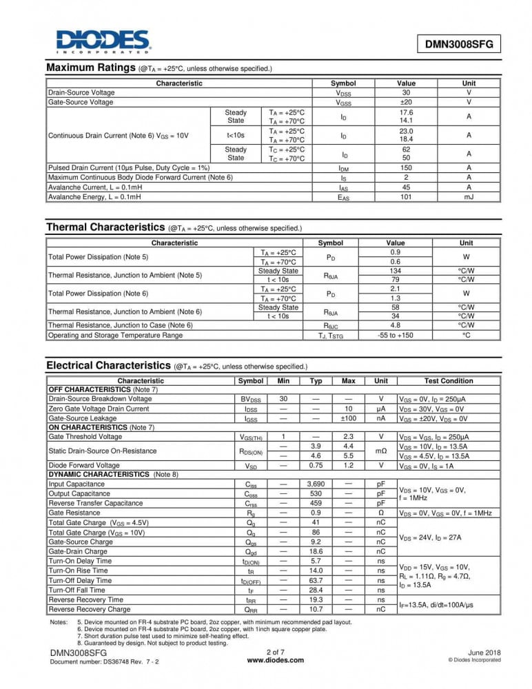 DMN3008SFG-7 datasheet page 2