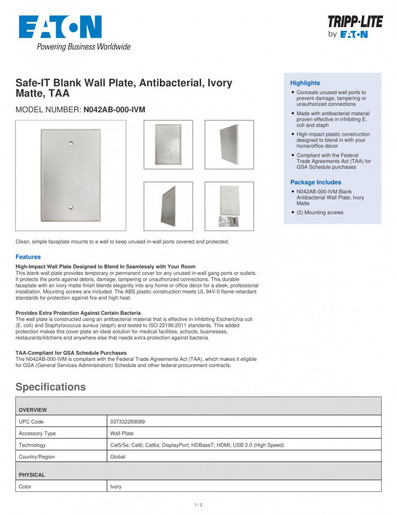 EATON N042AB-000-IVM document page 1