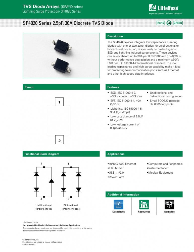 SP4020 series datasheet page 1