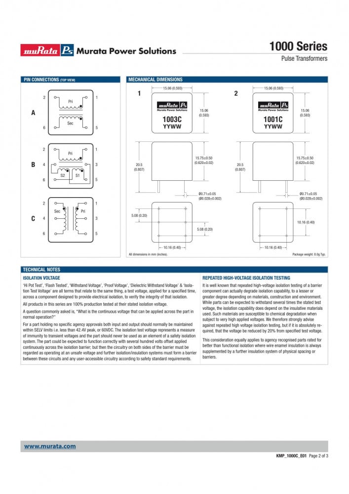 Murata 1000 Series datasheet page 2