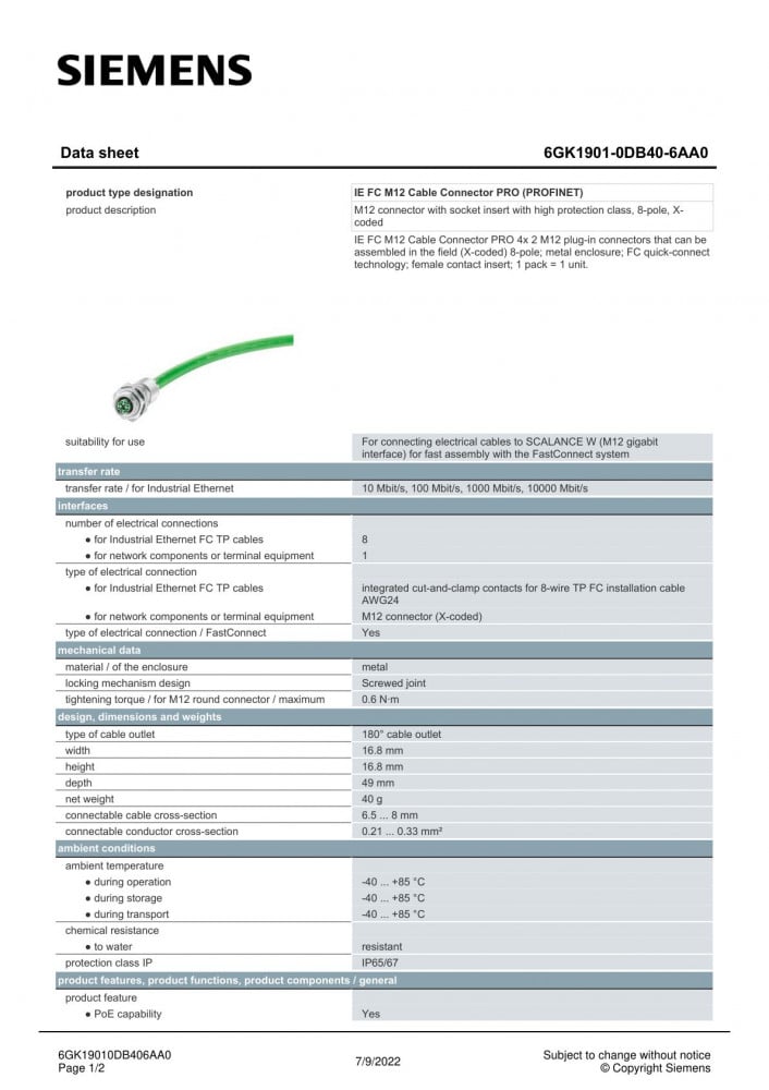 SIEMENS 6GK19010DB406AA0 datasheet page 1