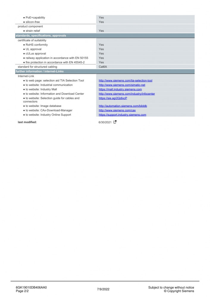 SIEMENS 6GK19010DB406AA0 datasheet page 2