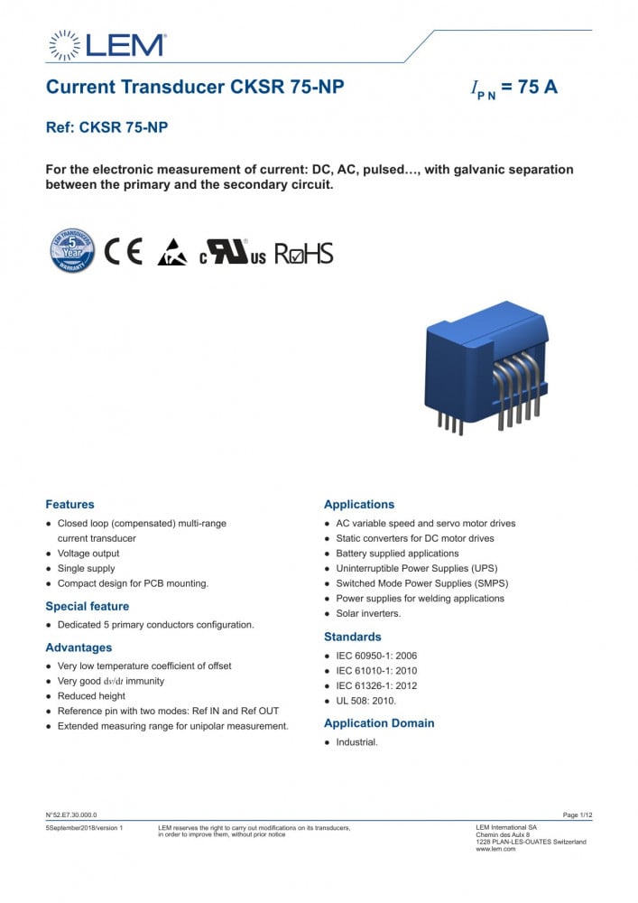 CKSR 75-NP datasheet page 1