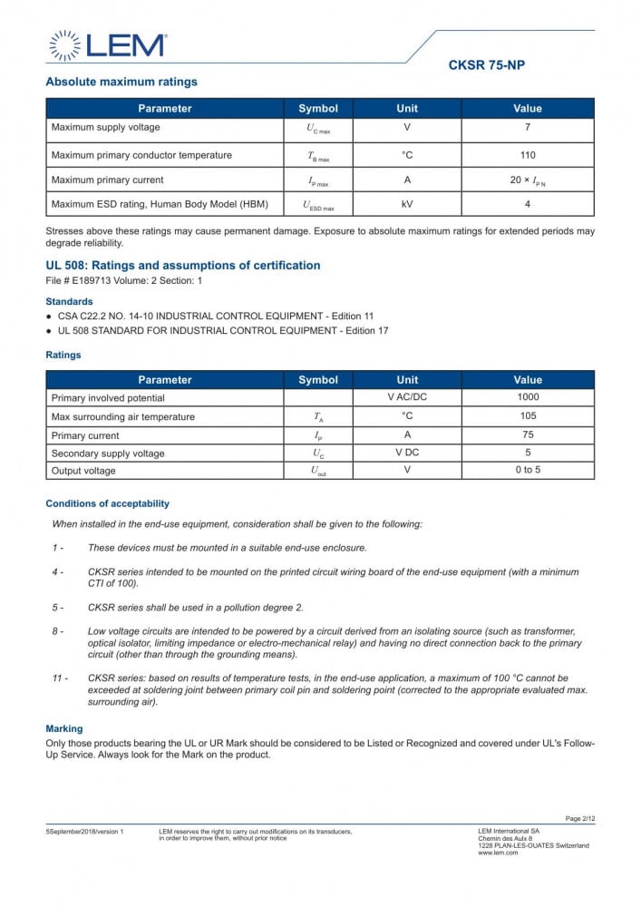 CKSR 75-NP datasheet page 2