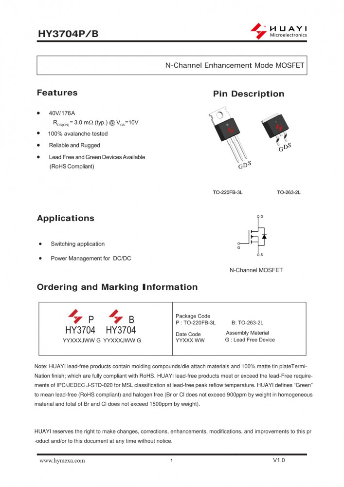 HY3704 datasheet page 1