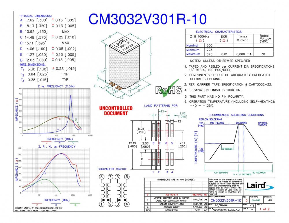 Laird CM3032V301R-10 technical drawing