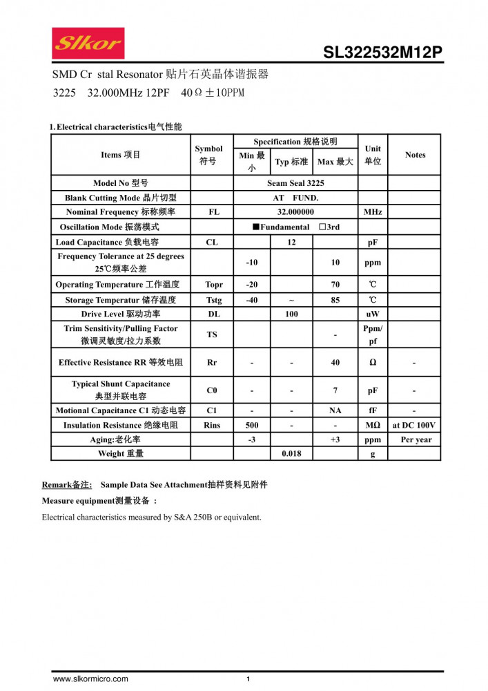 SL322532M12P technical document page 1