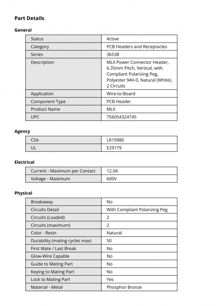 Technical document page 2 for MOLEX 365380001