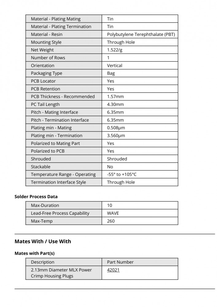 Technical document page 3 for MOLEX 365380001