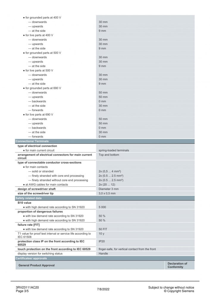 3RV23111AC20 technical document page 3