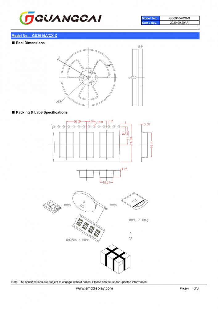 GS3916CR-G reel and packing information