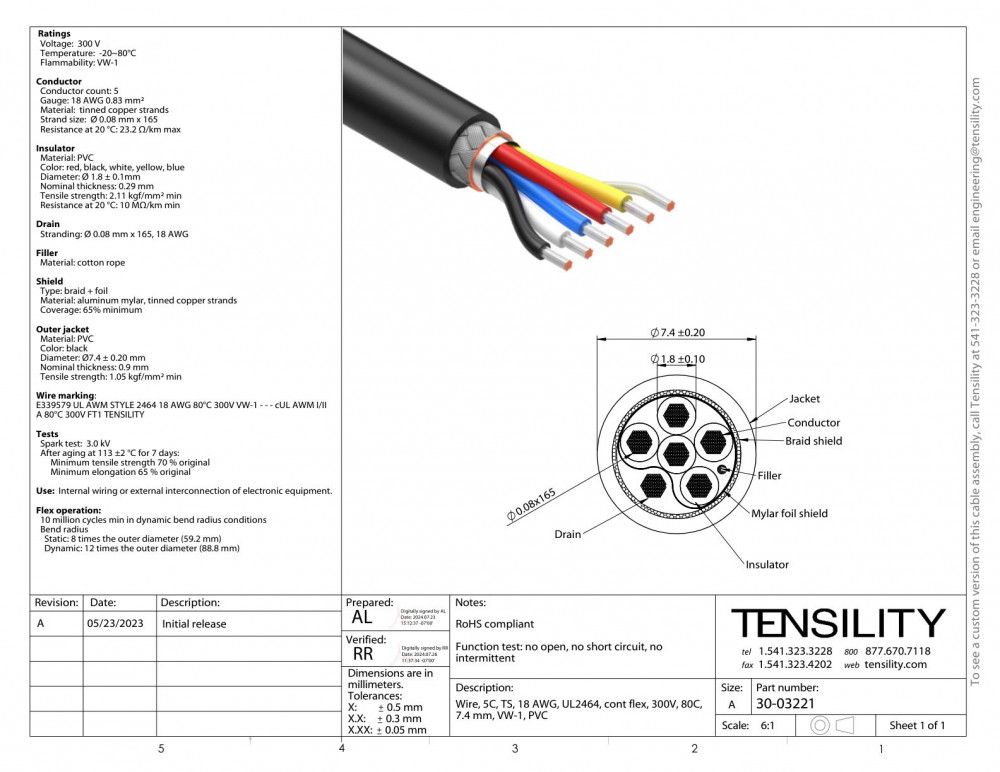 Tensility 30-03221 product drawing and specification sheet