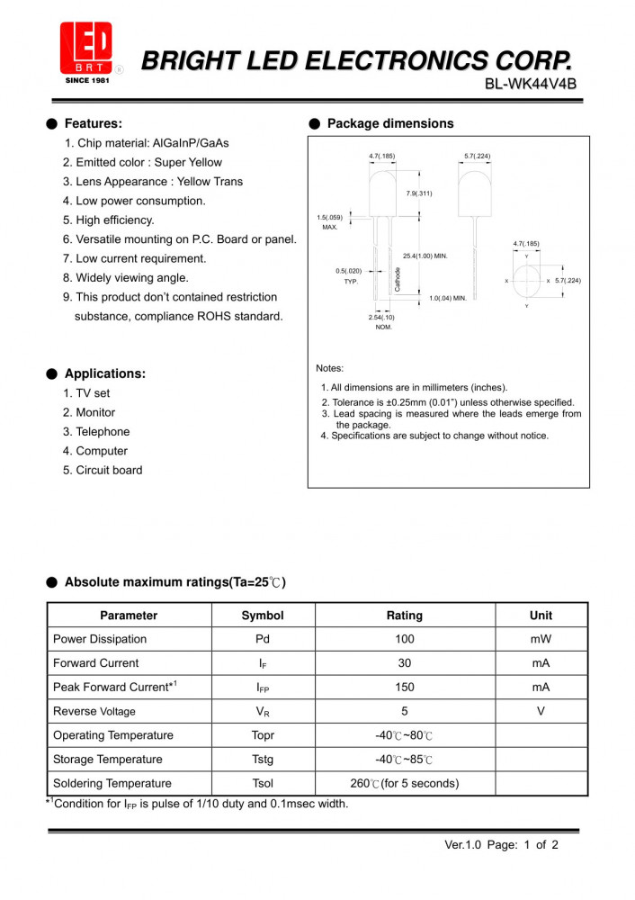 BL-WK44V4B datasheet page 1