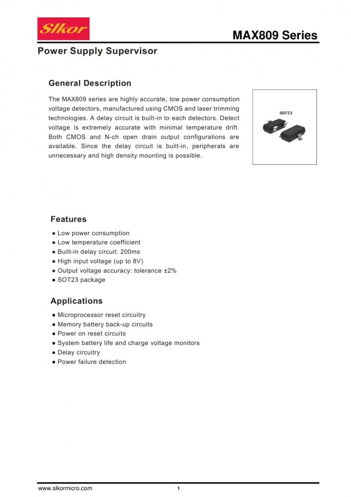 MAX809 series datasheet page 1