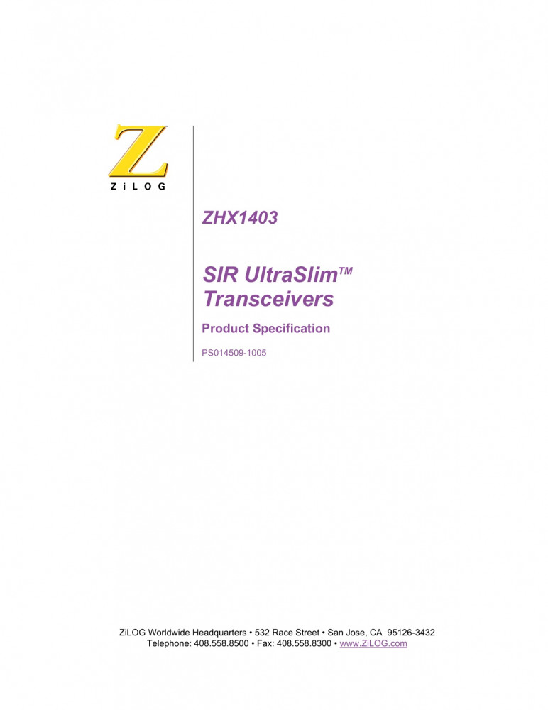 ZHX1403 datasheet page 1