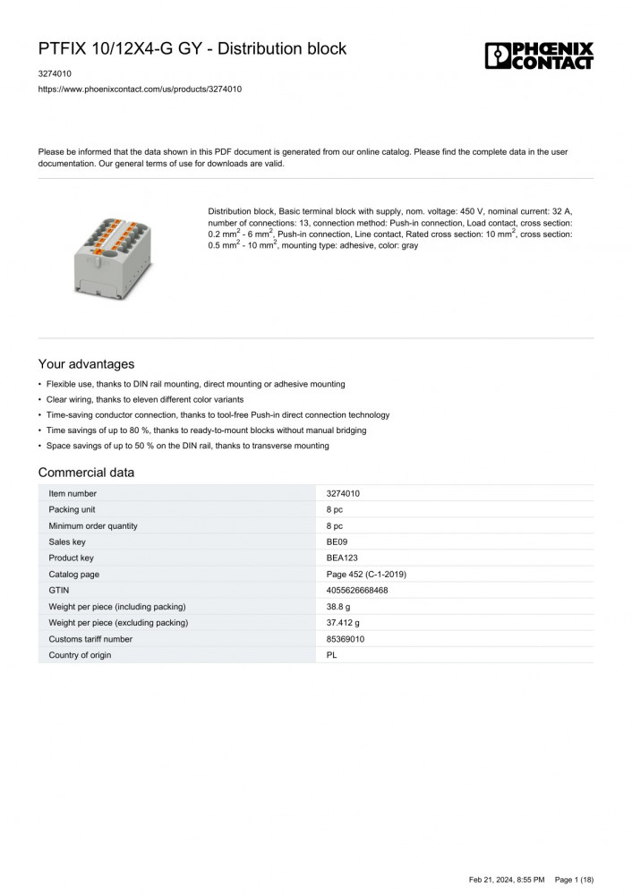 Phoenix Contact 3274010 technical document page 1
