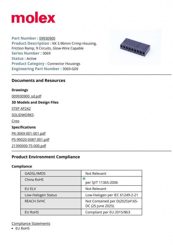 MOLEX KK 508 specification page 1