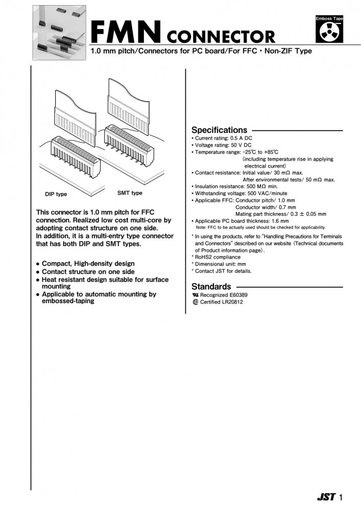 JST 14FMN-SMT-A-TF technical document page 1