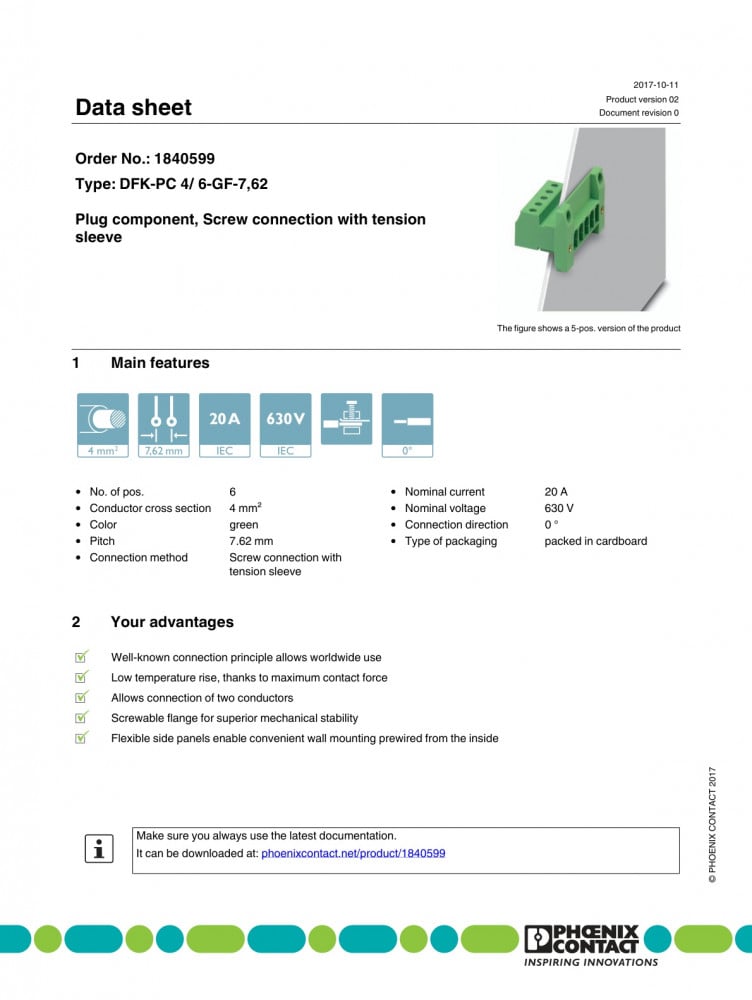 Phoenix Contact 1840599 datasheet page 1